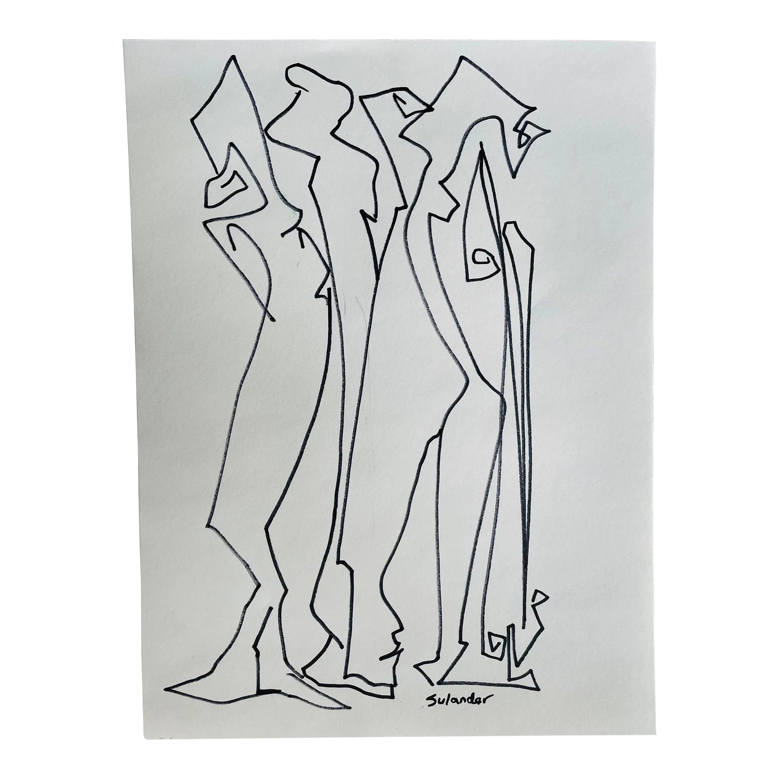 Postmodern Figurative Drawing by Erik Sulander in Ink on Paper, Signed ...