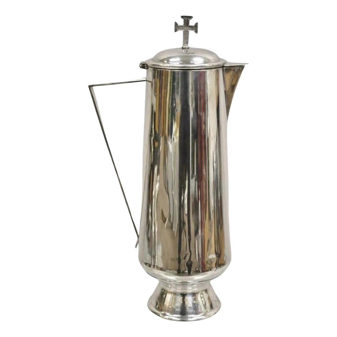 Vintage Gothic Style Religious Silver Plated Tall Church Pitcher With ...