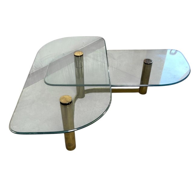 Vintage Postmodern 1970's Brass and Glass 2-Tier "L" Shaped Coffee ...