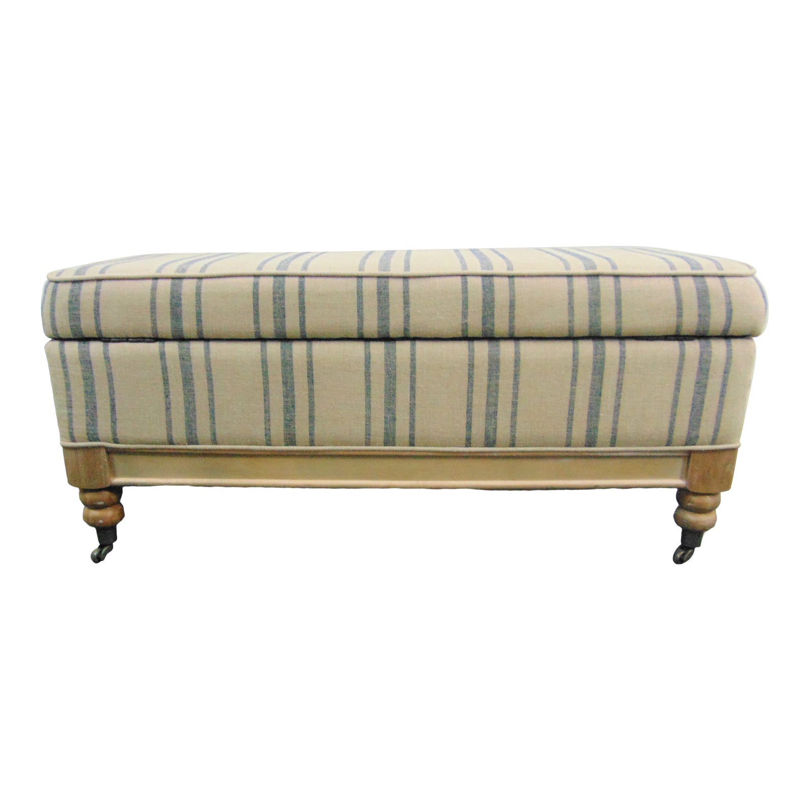 English Style Pine Striped Canvas Bench | Chairish