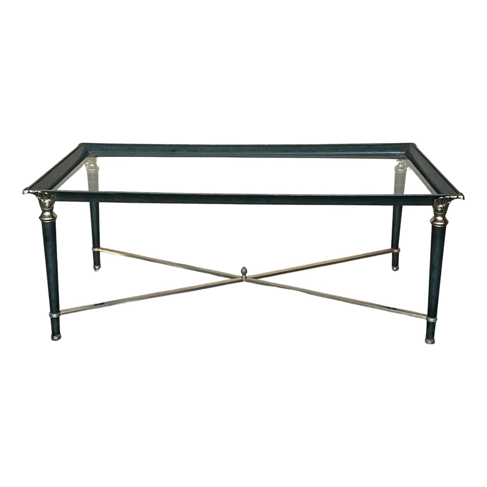 Mid Century Rectangular Coffee Table, Green Iron with Bronze and Brass ...