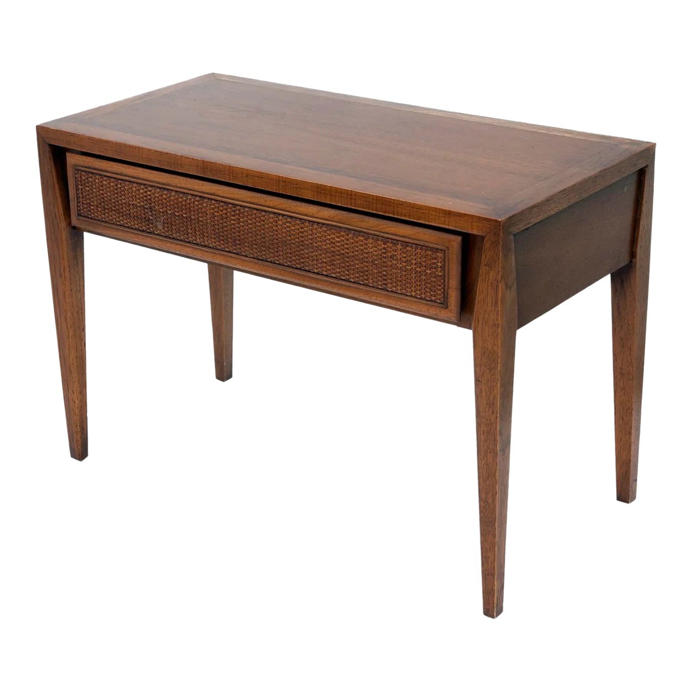 1960s Modern Walnut Side Table Woven Paneled Drawer by Century | Chairish