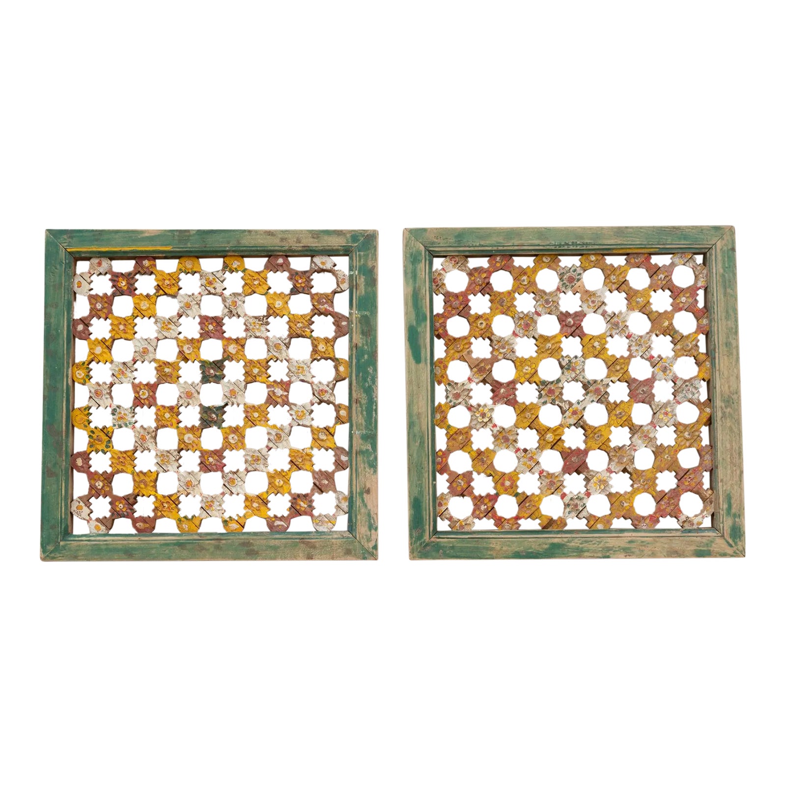 Set of Two, Antique Multicolor Lattice Windows | Chairish