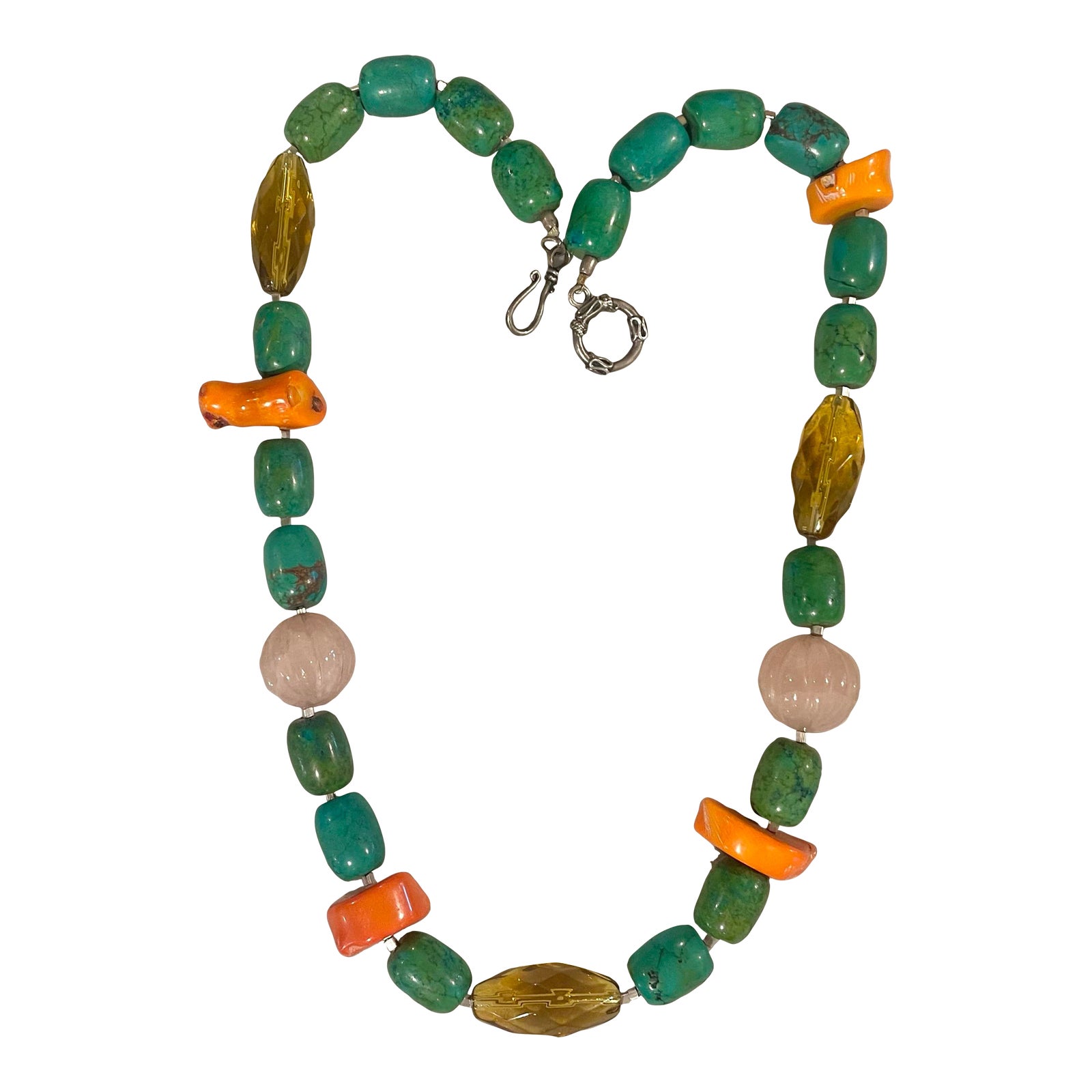 Vintage Matthew Izzo African Turquoise, Coral, Rose Quartz With ...