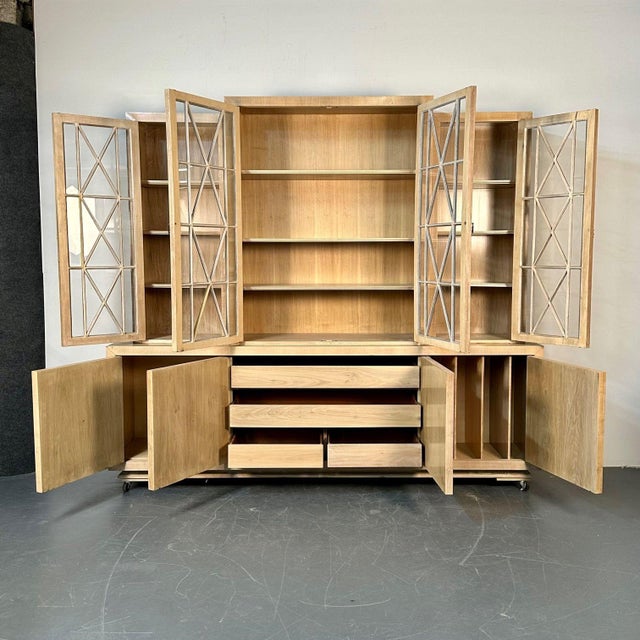 Large Mid-Century Modern Breakfront / Bookcase / Cabinet, Light Oak ...