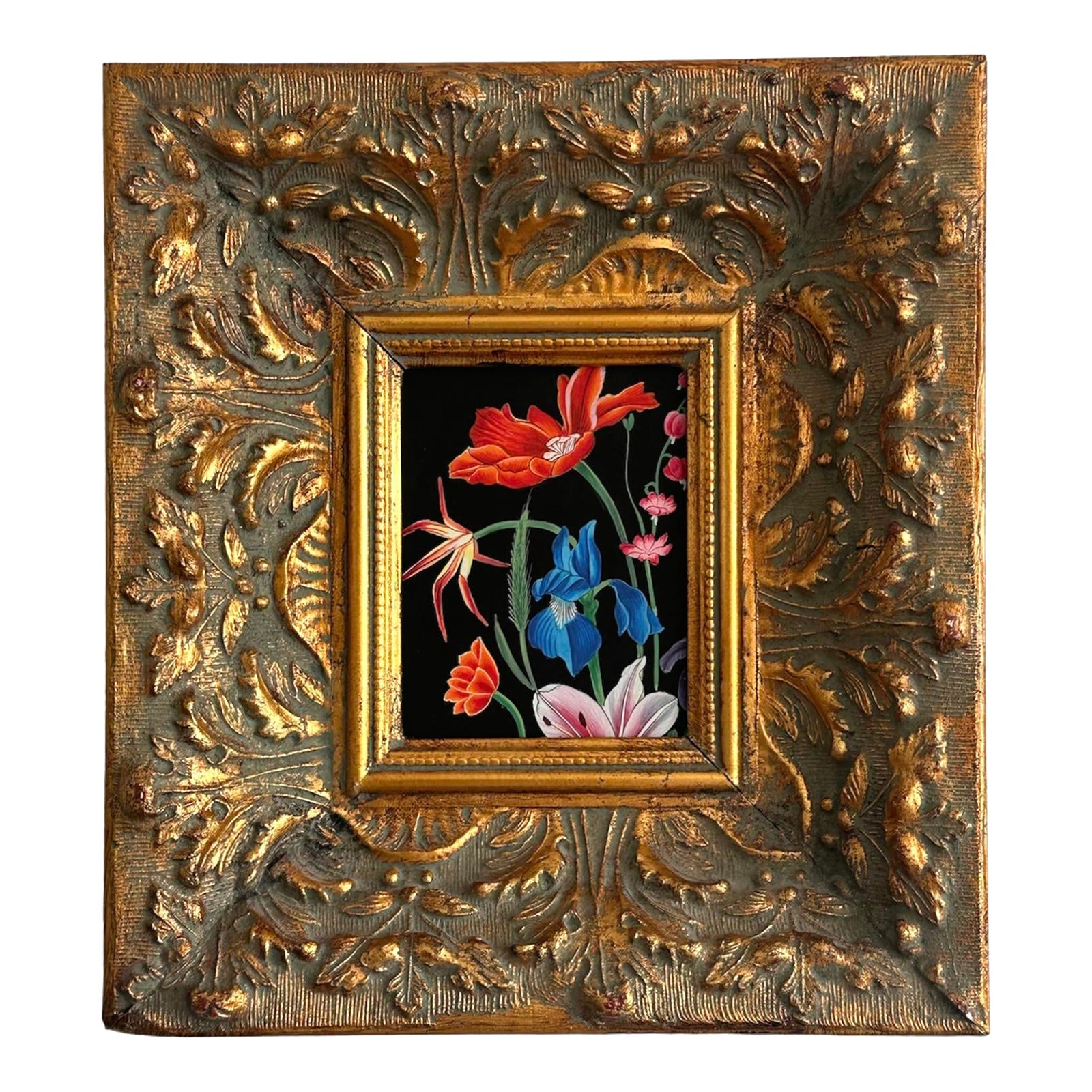 Contemporary Original Hand-Painted Floral Painting in a Vintage Gilt ...