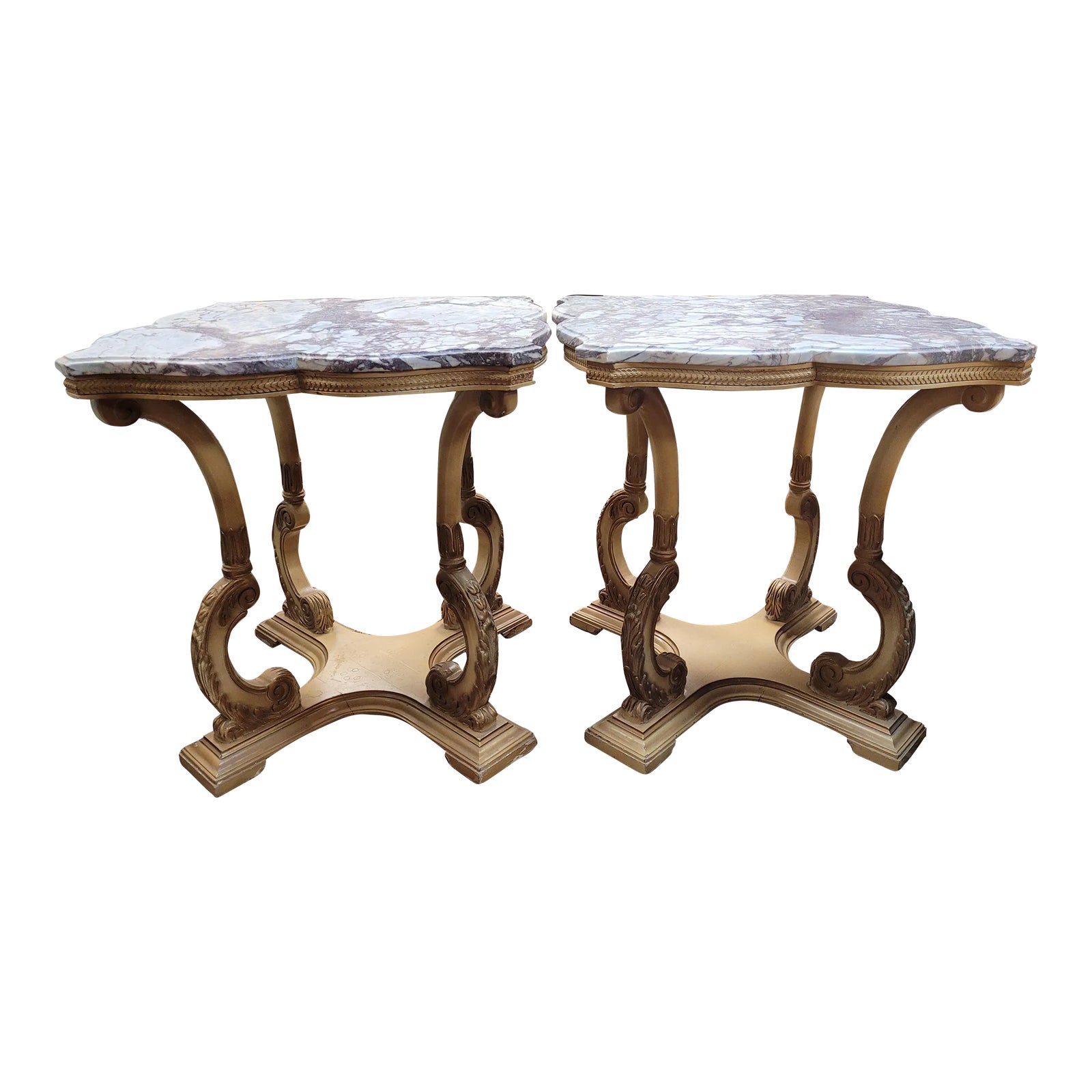 1930s Pair of Vintage Lavender Marble Top End Tables | Chairish