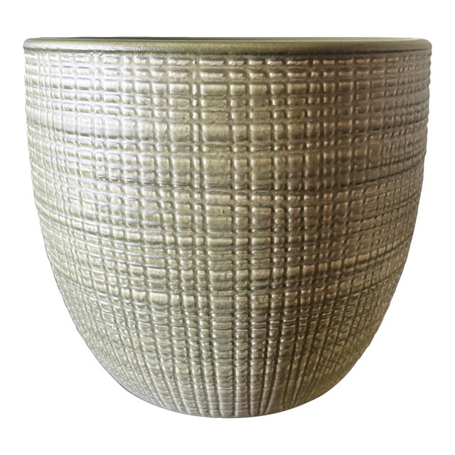 Vintage German Textured Sage Green Ceramic Planter | Chairish
