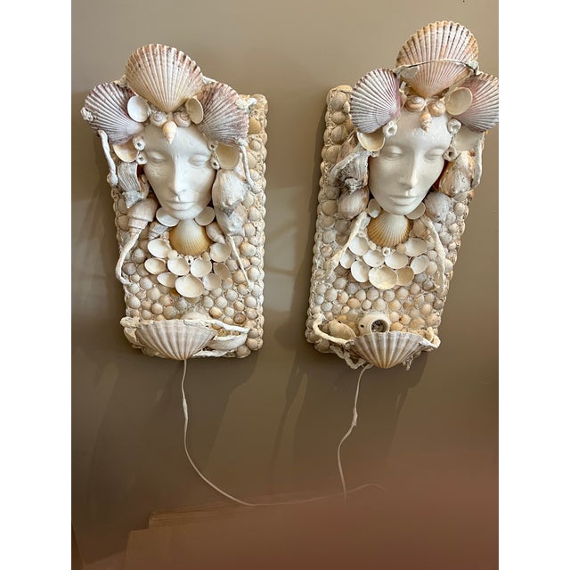 Vintage Mid 20th Century Lady Faces Seashells Sconces -A Pair | Chairish