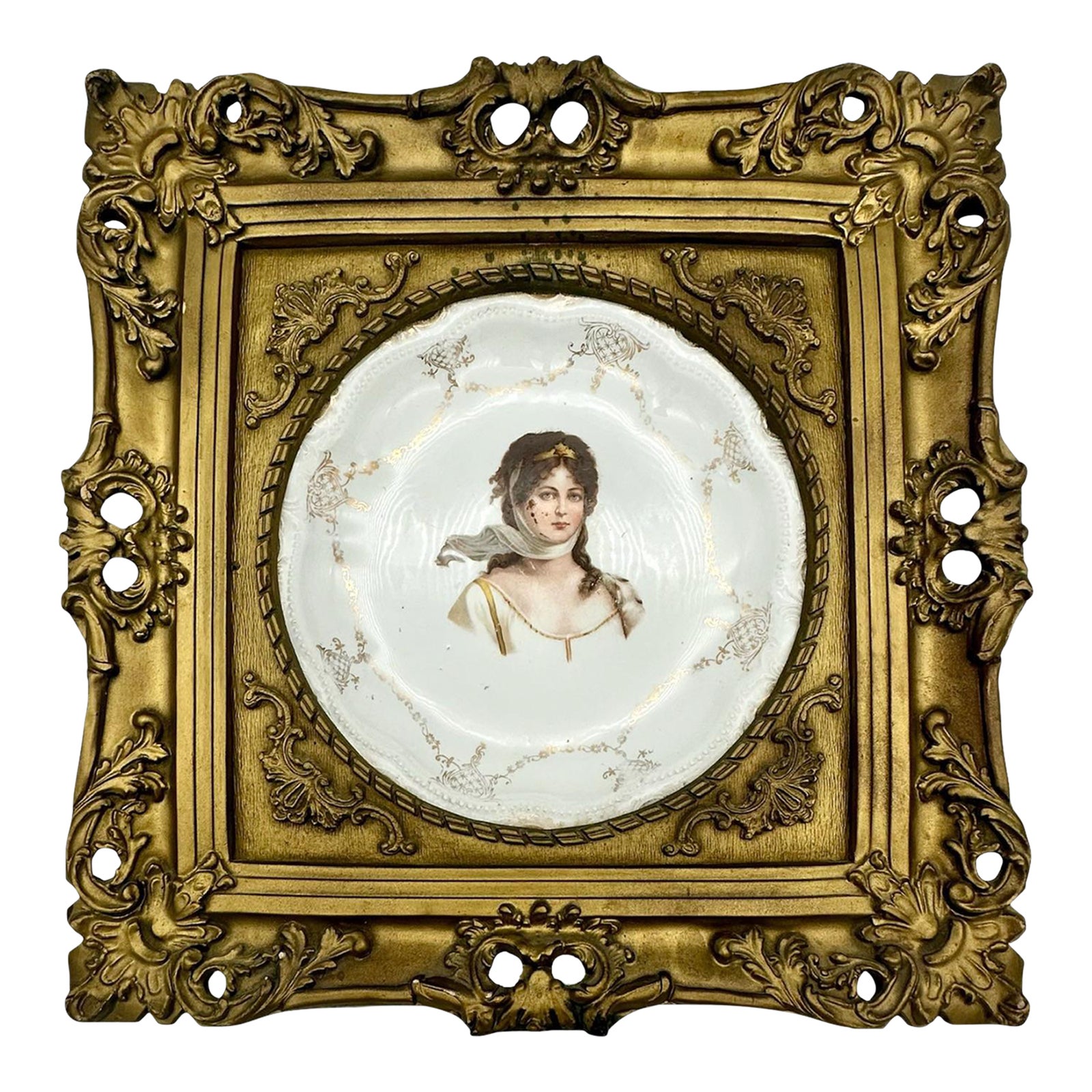 Antique Portrait Plate Holder Gold Frame | Chairish