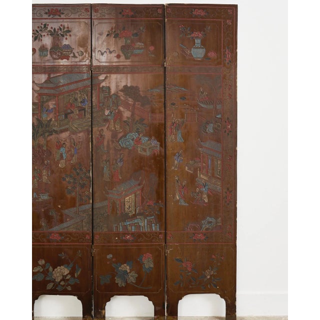 Chinese Export Lacquered Four Panel Coromandel Screen | Chairish
