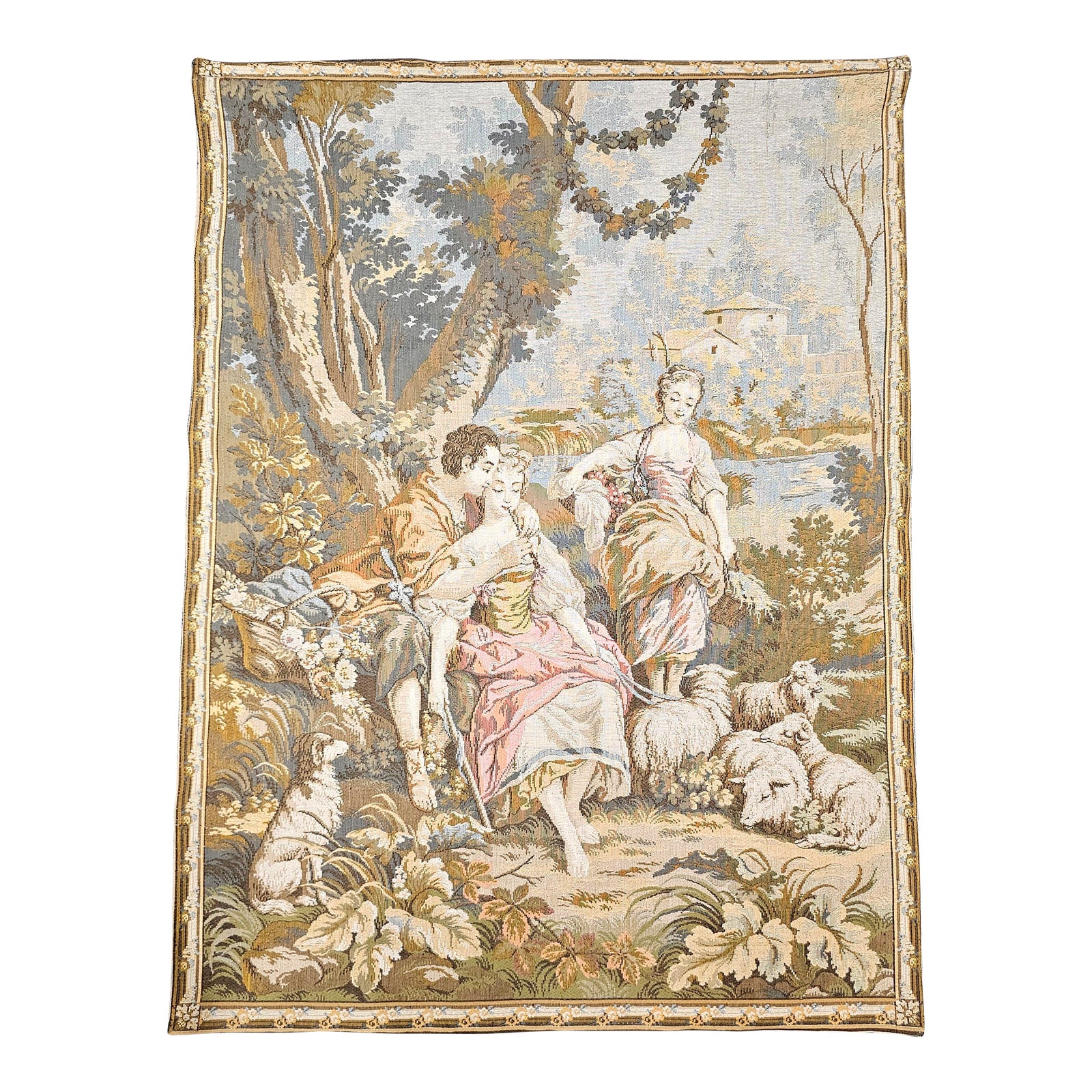 20th Century Flemish Style Wall Tapestry With Hanging Bar | Chairish