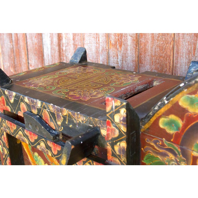Antique Tibetan Painted Rice Grinder | Chairish