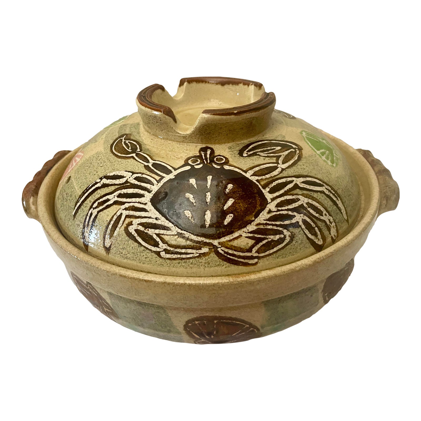 Vintage Japanese Crab & Seashell Donabe Pot, Circa 1960 | Chairish
