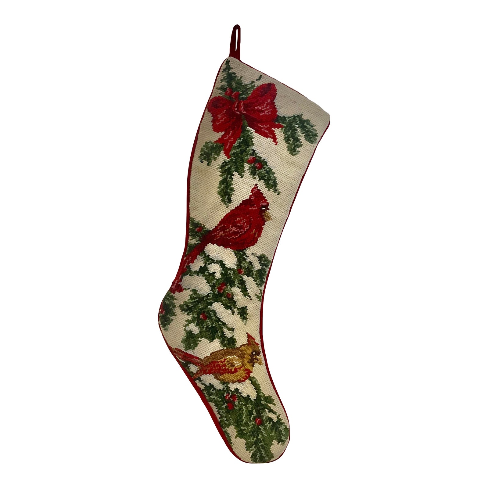 1970s Mid-Century Americana Christmas Needlepoint Stocking With Birds ...
