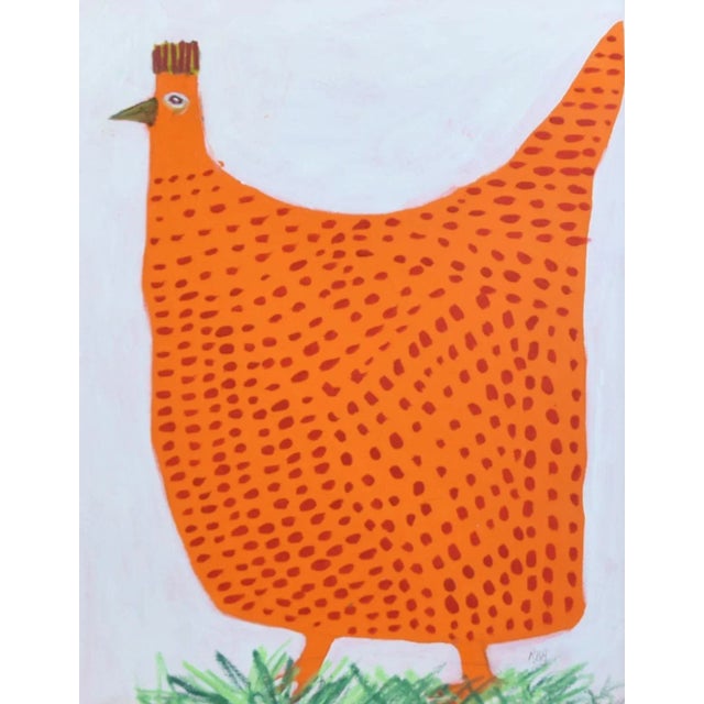 Folk Art Chicken Hen Rooster Portrait Oil Painting W/ Antiqued Gold ...