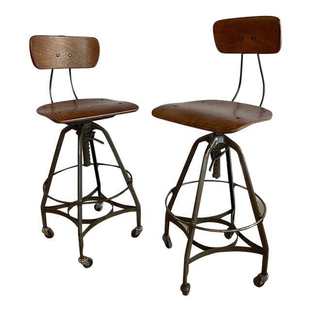 1940s Pair of Industrial Adjustable Drafting Stools by Toledo Metal ...