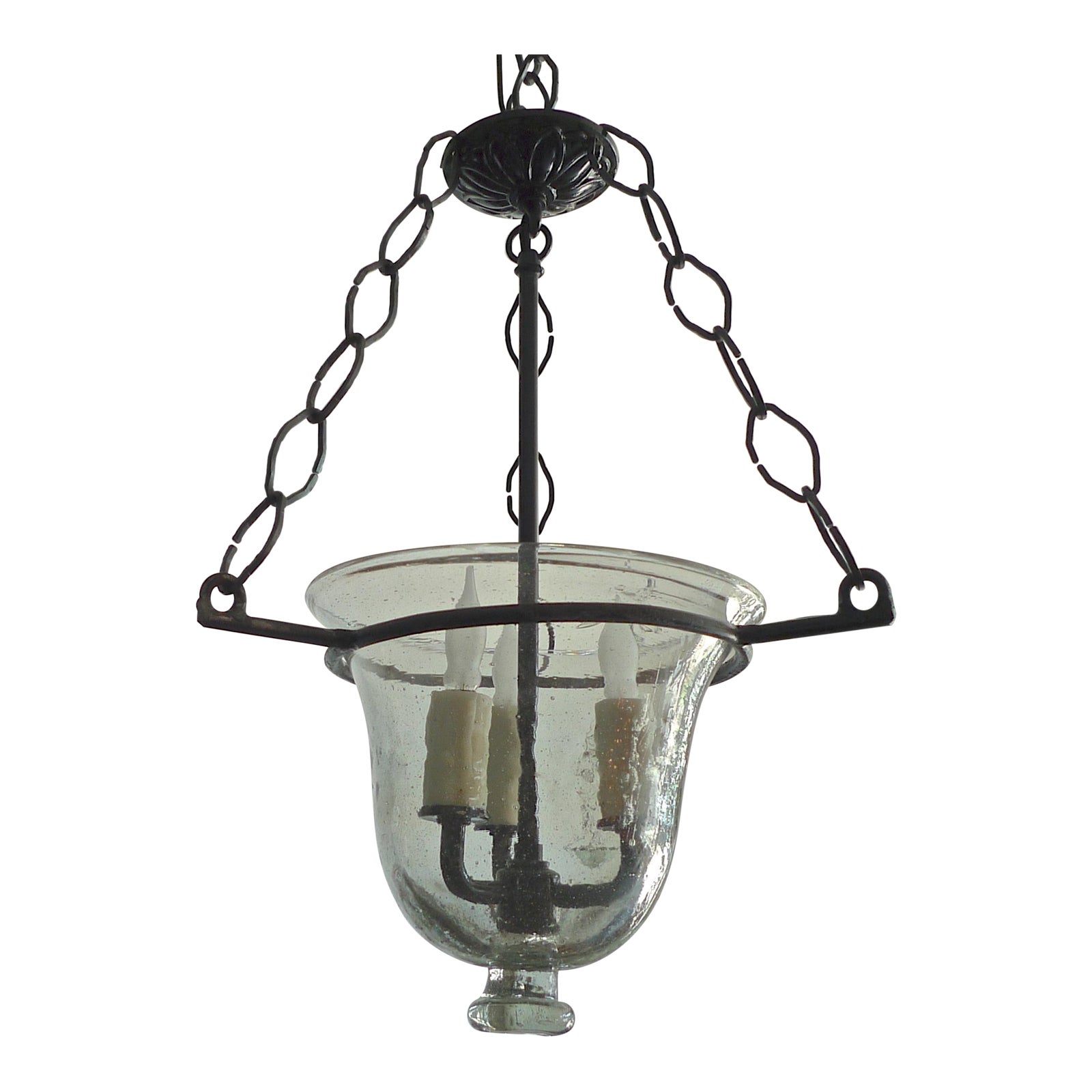 Small Vintage French Glass Bell Jar Pendant With Contemporary Wrought ...