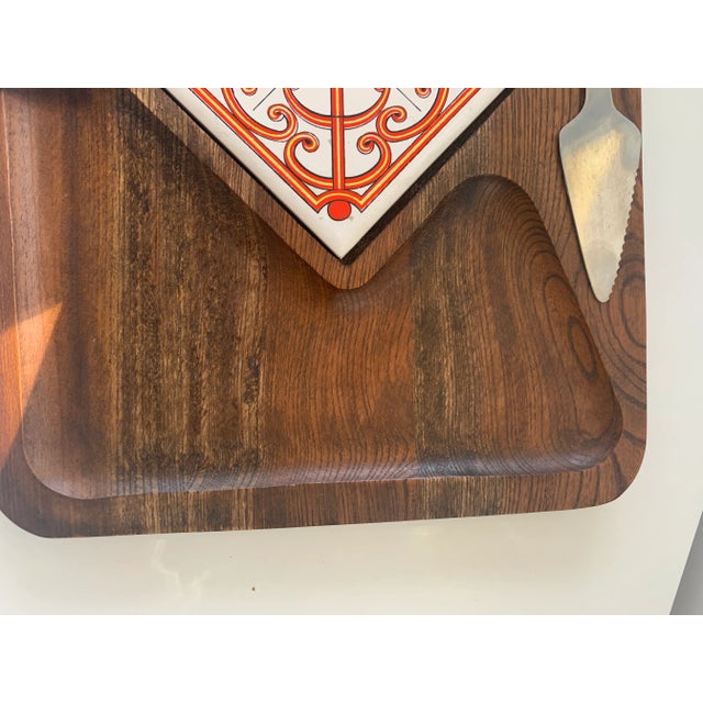 Vintage Wood & Ceramic Tile Cheese Board / Charcuterie Set | Chairish