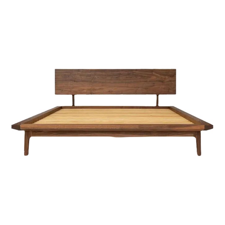 Laurel Bed, Modern Walnut Platform Queen Bed With Ash Slats | Chairish