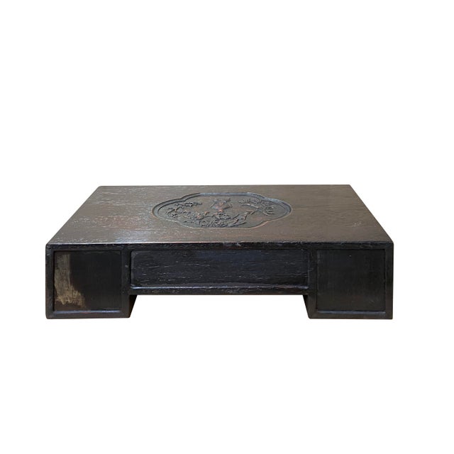 Chinese Brown Wood Rectangular Table Top Stand Display Riser Chest ...