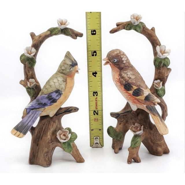 Pair of Vintage Bisque Porcelain Bird Figurines With Branches and ...