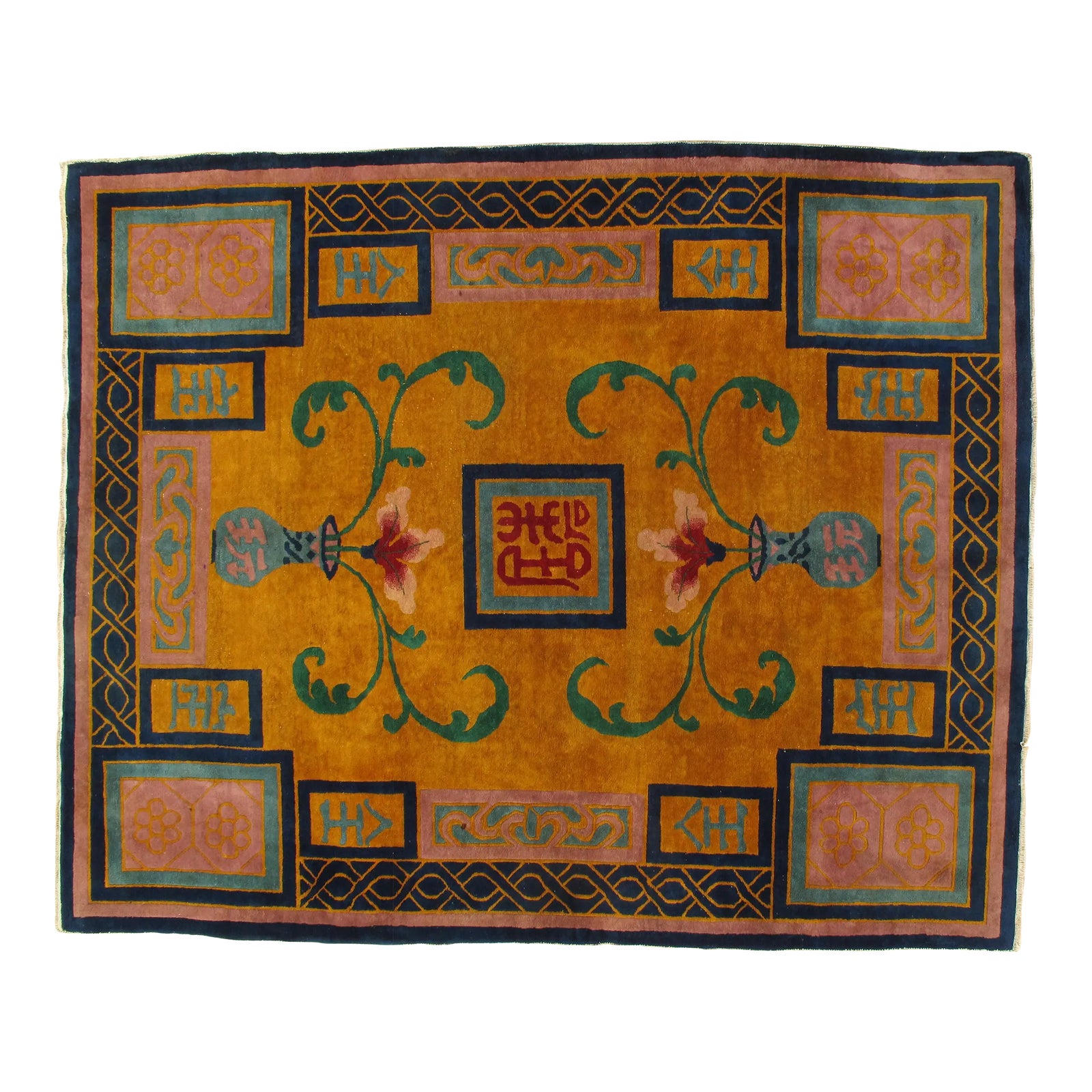 Antique Chinese Nichols Carpet, Gold, Blue, Green, Navy Carpet Handmade ...