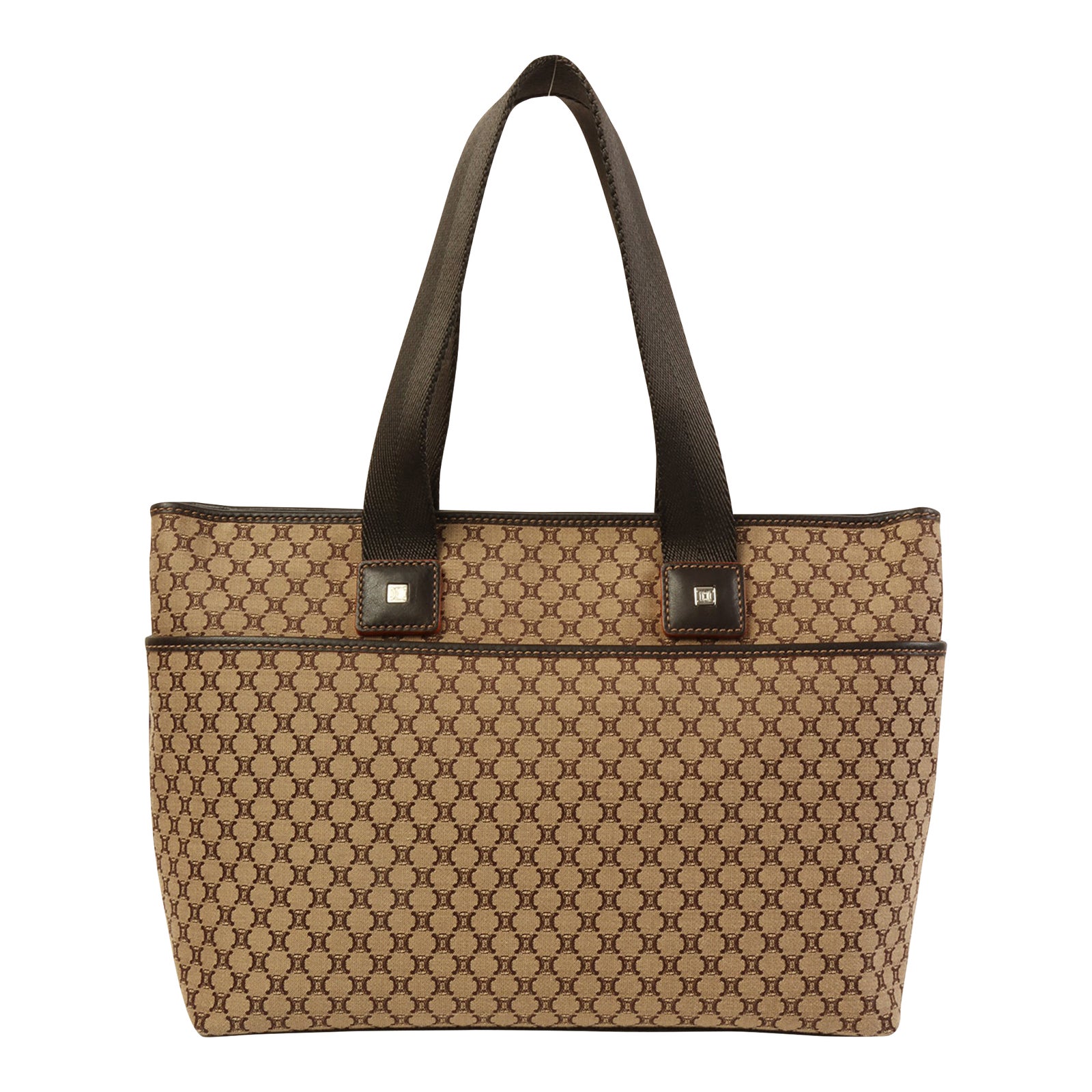 Celine Canvas Macadam Pattern Tote Bag Beige/Dark Brown | Chairish