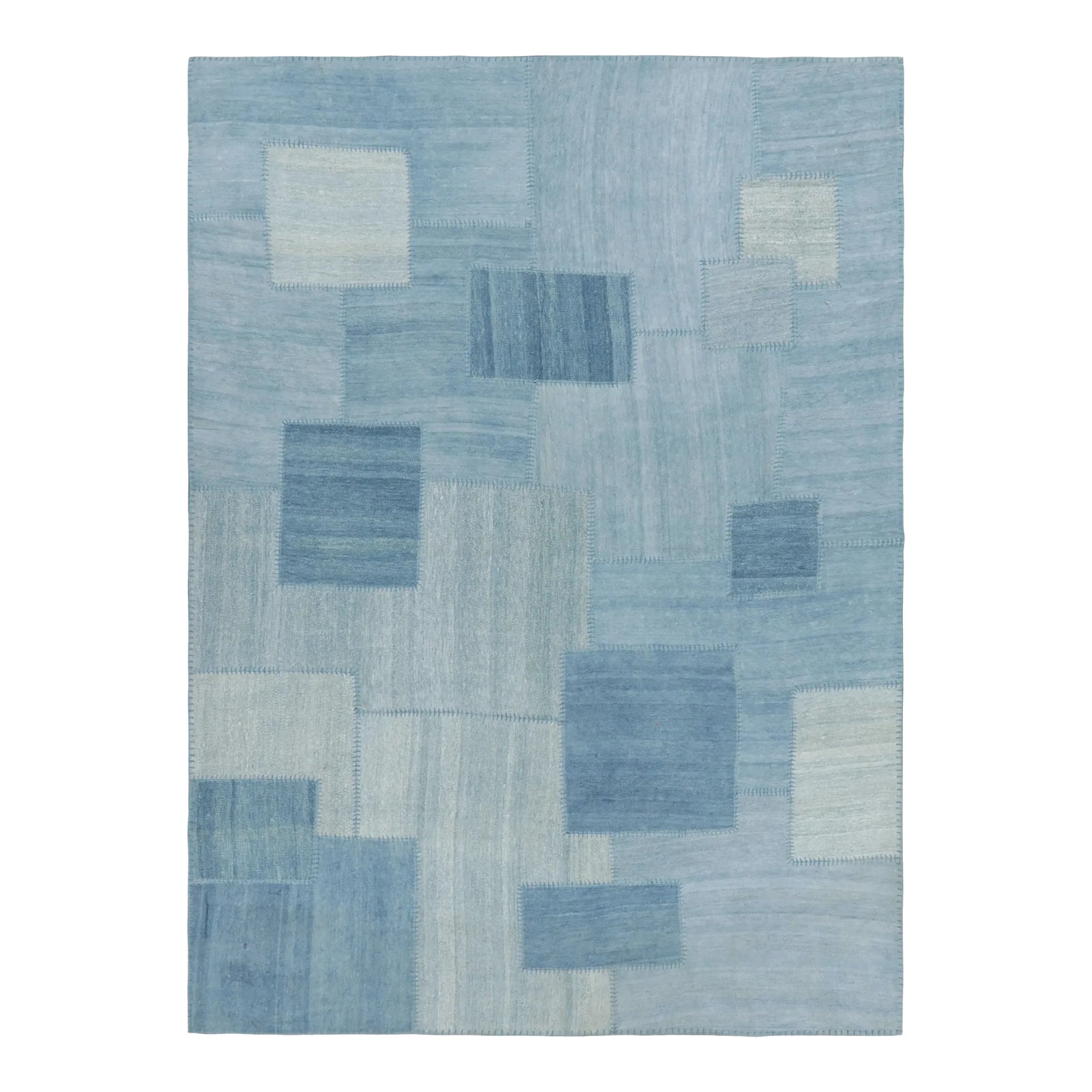 Rug & Kilim’s Modern Patchwork Kilim With Light Blue Geometric Patterns ...