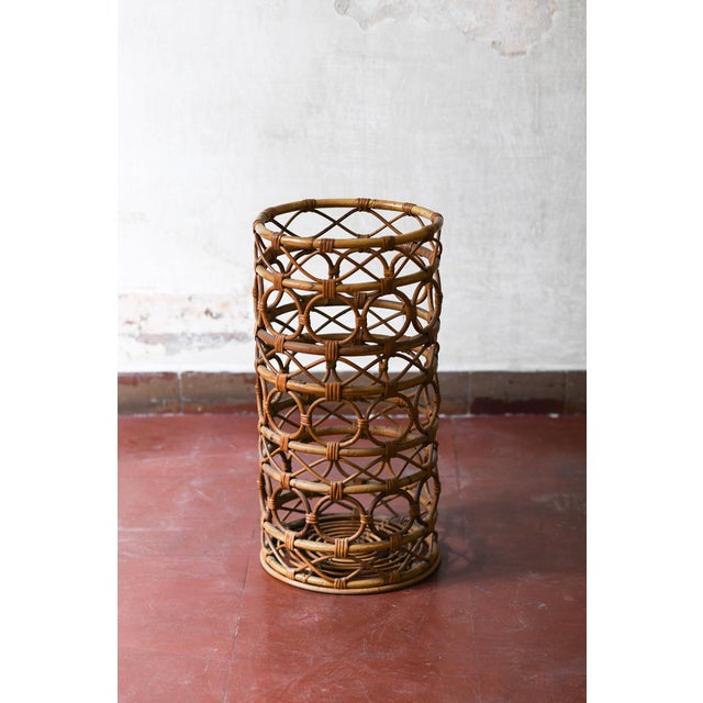 Rattan Umbrella Stand with Geometric Motifs, Italy, 1980s | Chairish
