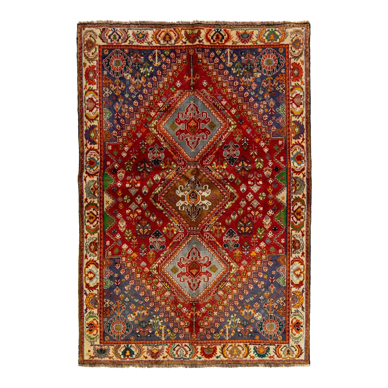 Red Vintage Shiraz Scatter Wool Rug With Allover Geometric Design ...