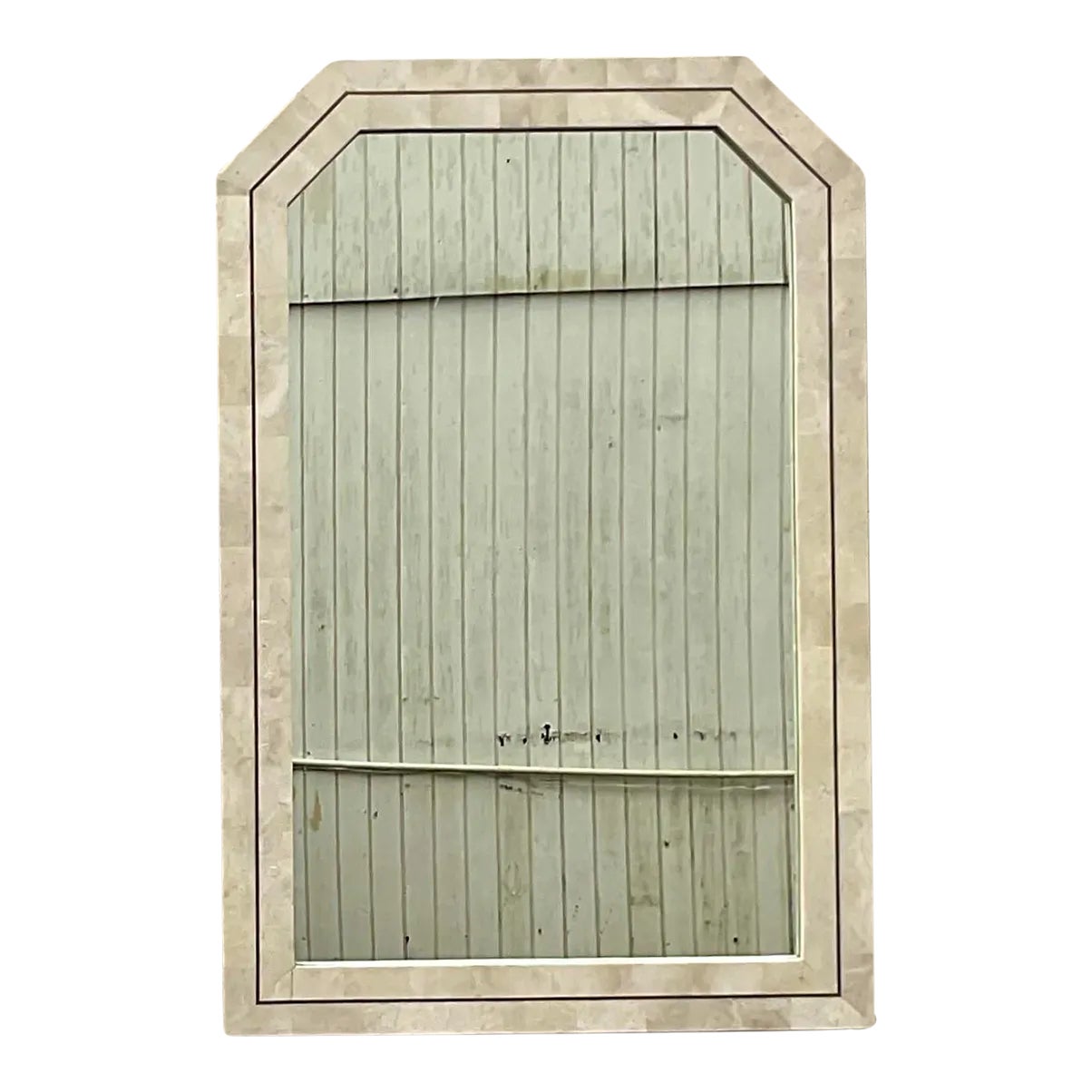 Vintage Coastal Tessellated Stone Notched Corner Mirror | Chairish