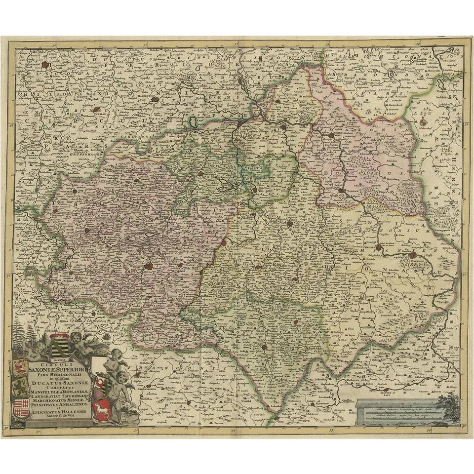 Map of the Historical Regions of the Duchy of Saxony, Germany, 1680 ...