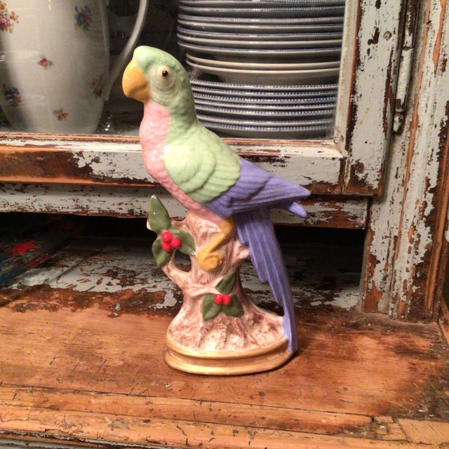 Vintage Hand Painted Colorful Porcelain Parrot Figurine | Chairish