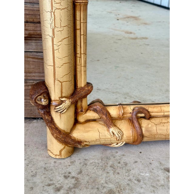 Late 20th Century Sculptural Faux Bamboo Monkey Wall Mirror | Chairish