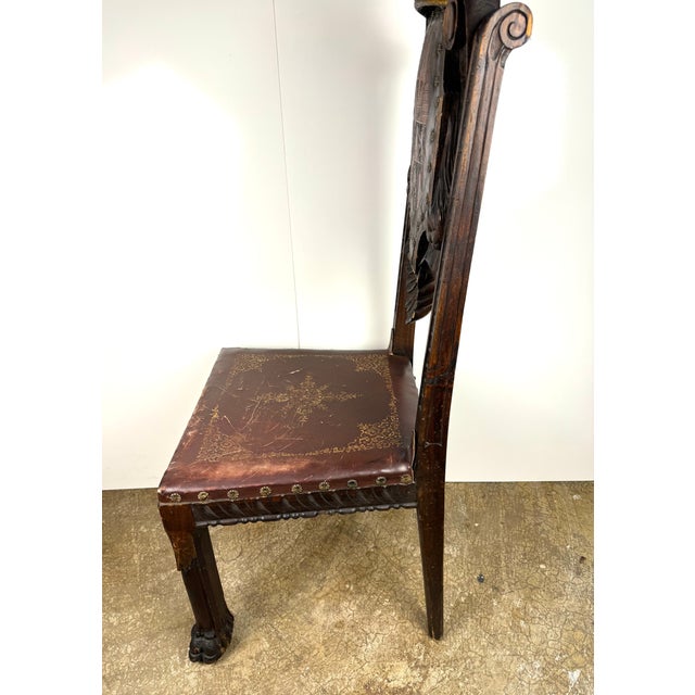 Late 19th Century Hand Carved High Back Leather Crest Coat of Arms ...