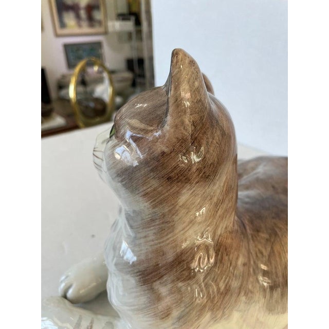 Artisan Ceramic Figure of a Reclining Cat | Chairish