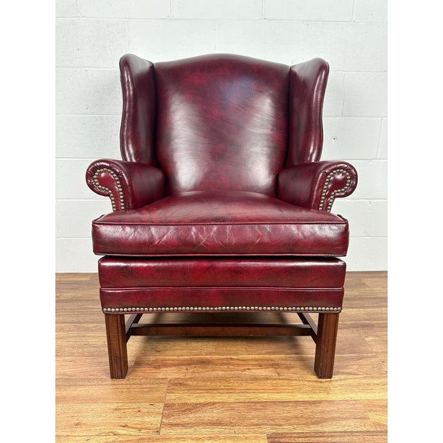 Late 20th Century Bracewell Burgundy Leather Nailhead Wingback Library ...