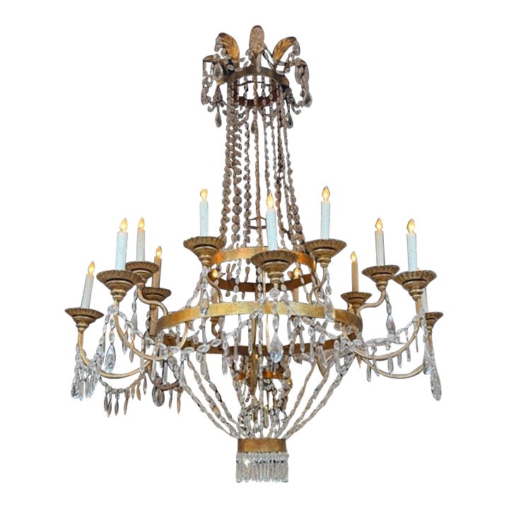 Antique Large Scale Tuscan Gilt Bronze and Crystal Chandelier | Chairish