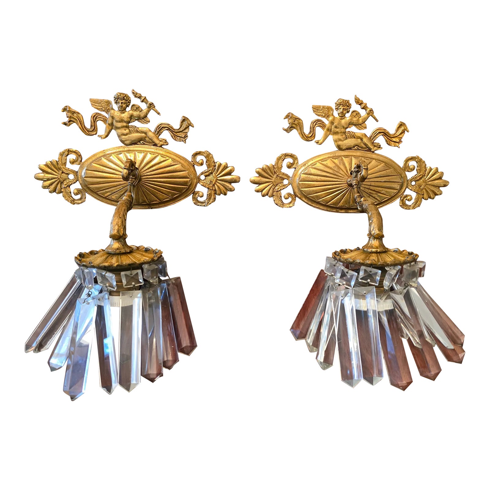 Antique Cherub Putti Cupid Gilt Ormolu Bronze Sconces - a Pair | Chairish