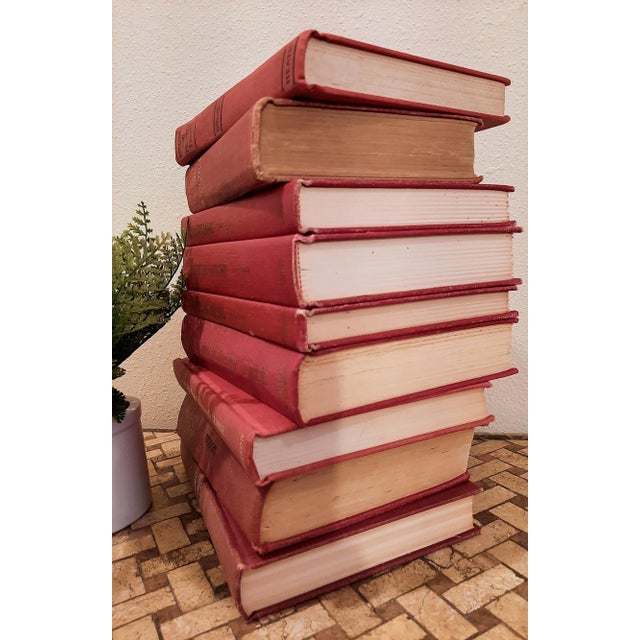 Vintage Library Book Stack Red Gold Maroon | Chairish