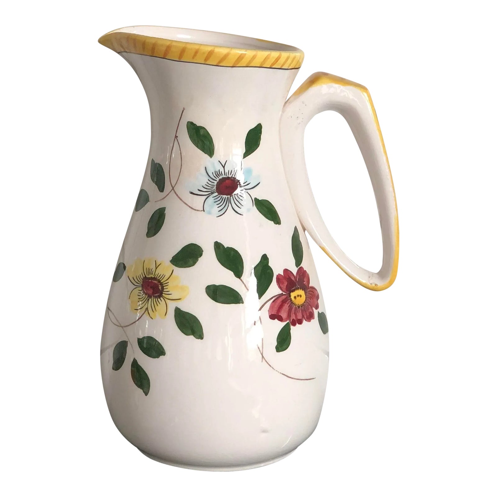 1970s Vintage Americana Ceramic Floral Pitcher | Chairish