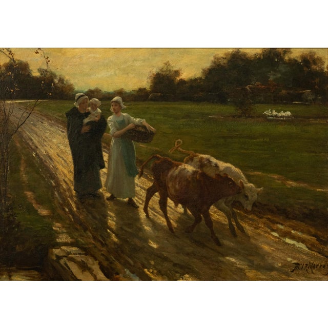 19th Century Impressionist Oil on Canvas Painting Bucolic Figural ...