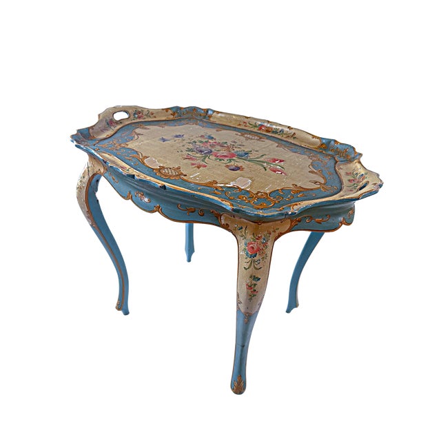 Early 20th Century Antique Venetian Hand Painted Tray Table | Chairish