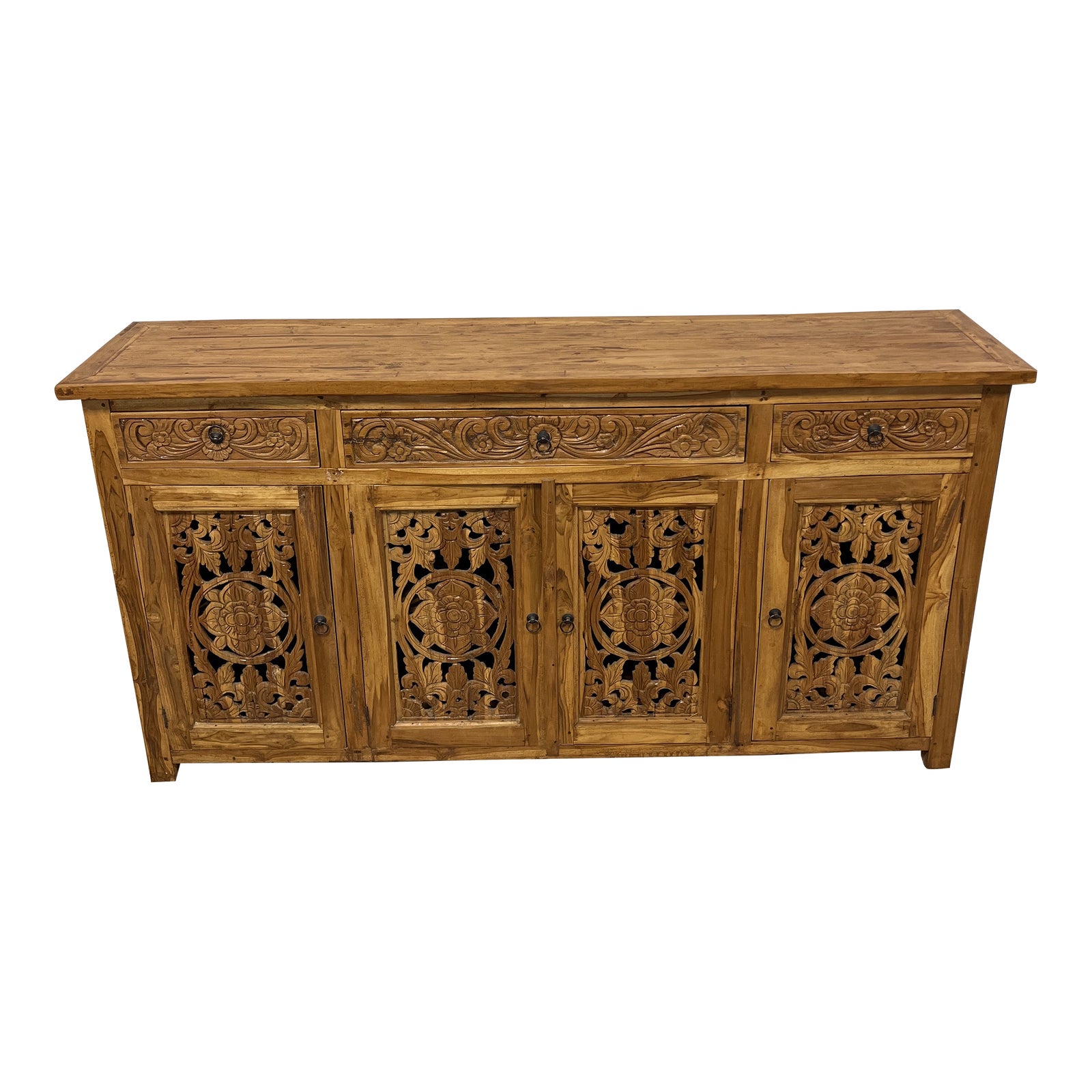 Balinese Hand Carved Natural Sideboard | Chairish