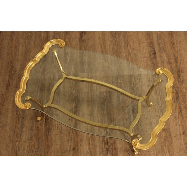 French Regency Style Glass Top Brass Coffee Table | Chairish