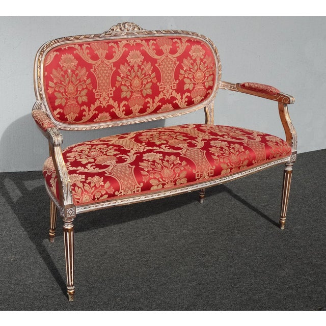 Vintage French Louis XVI Red & Silver Settee and Pair Chairs ~ Set of ...