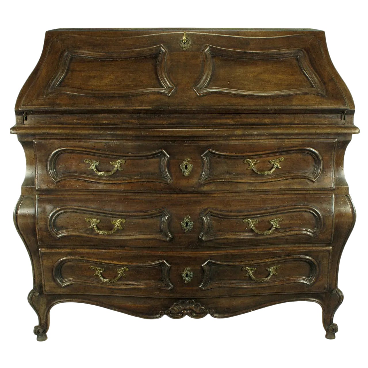 Italian Walnut Drop-Front Bombe Secretary in Louis XV Style | Chairish