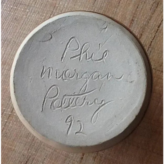 Vintage 1990s Phil Morgan Signed Pottery Cylinder Vase | Chairish