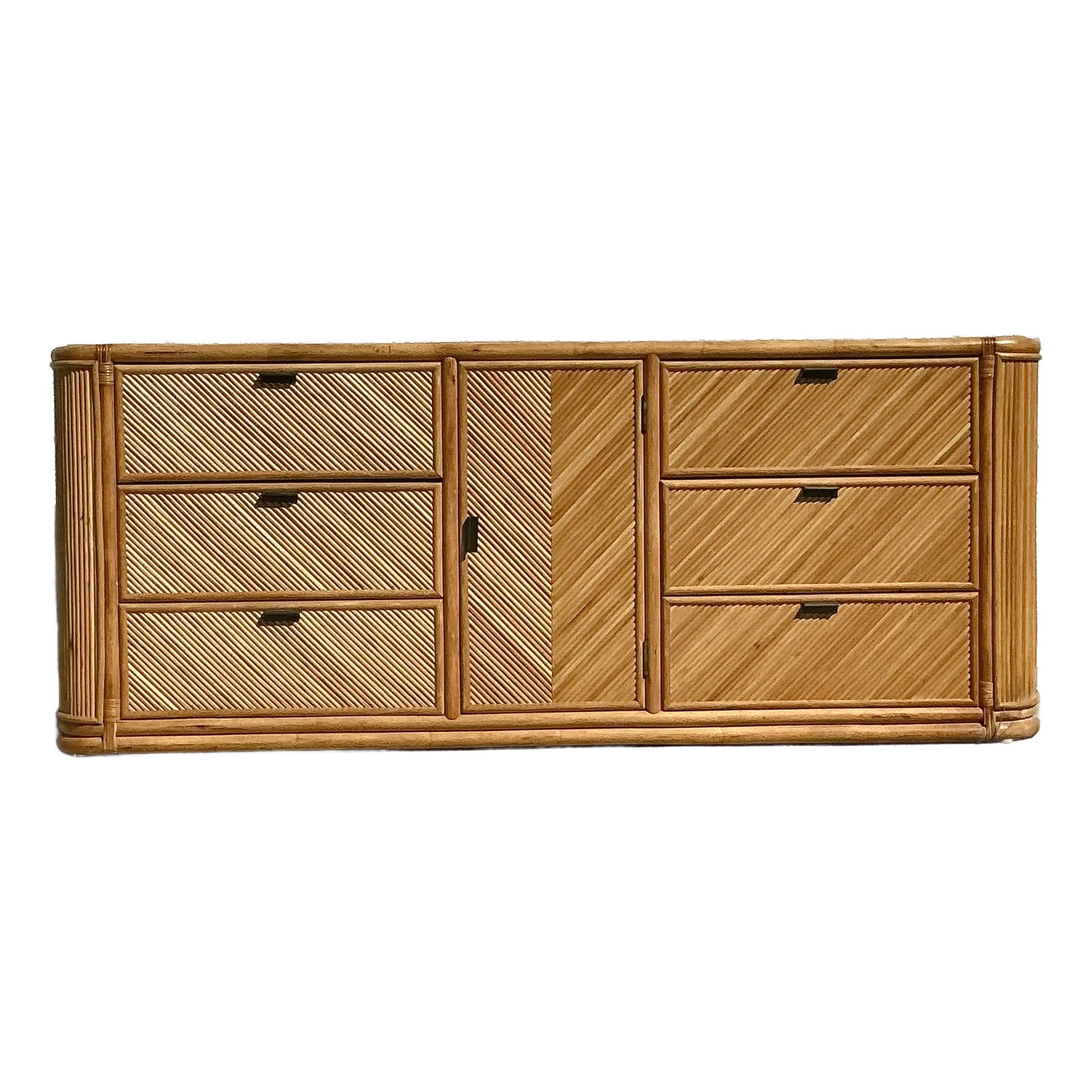 Vintage Boho Chevron Reed Dresser | Chairish